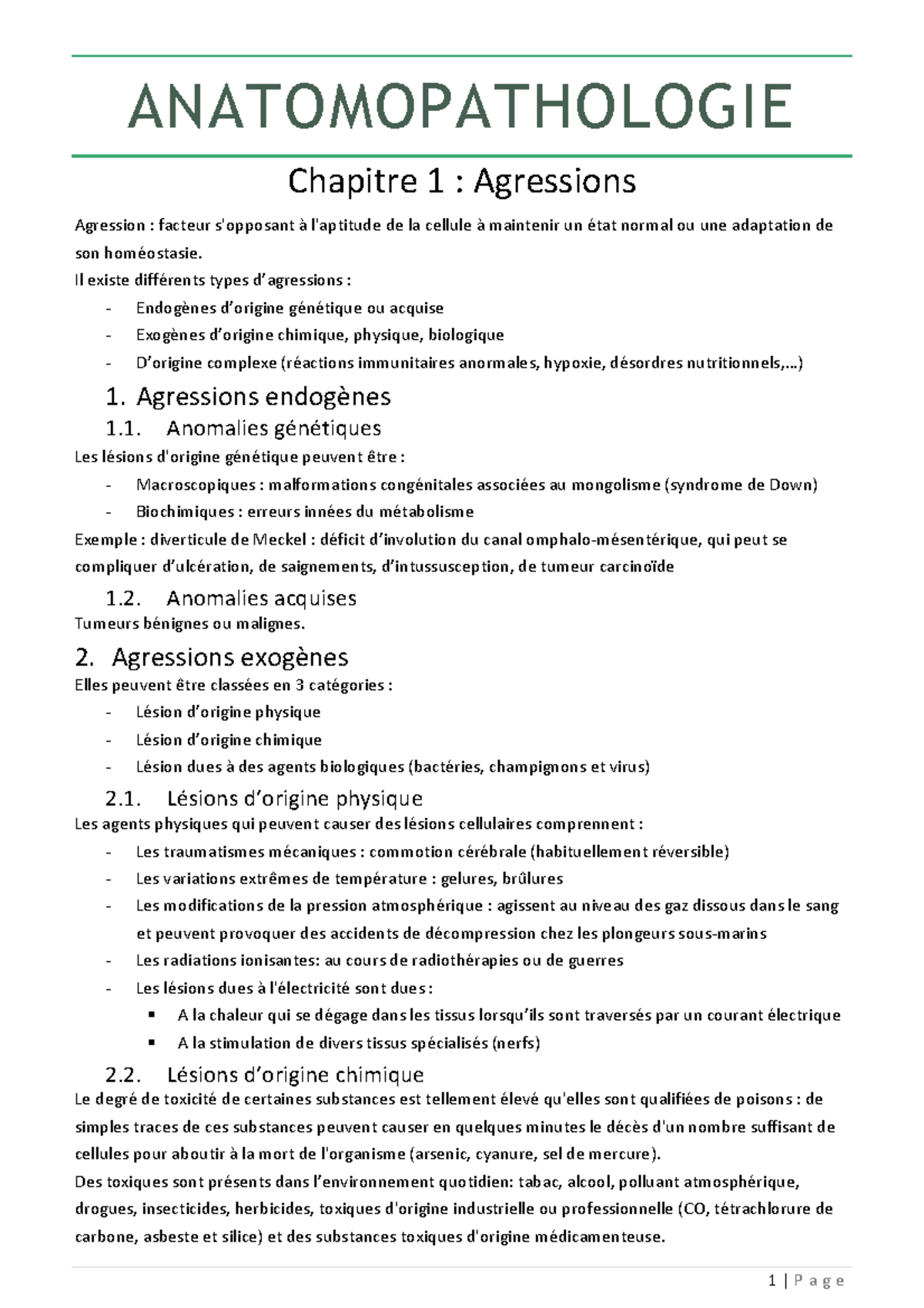 Anatomopathologie - Cours - Anatomie Pathologique - UNamur - Studocu