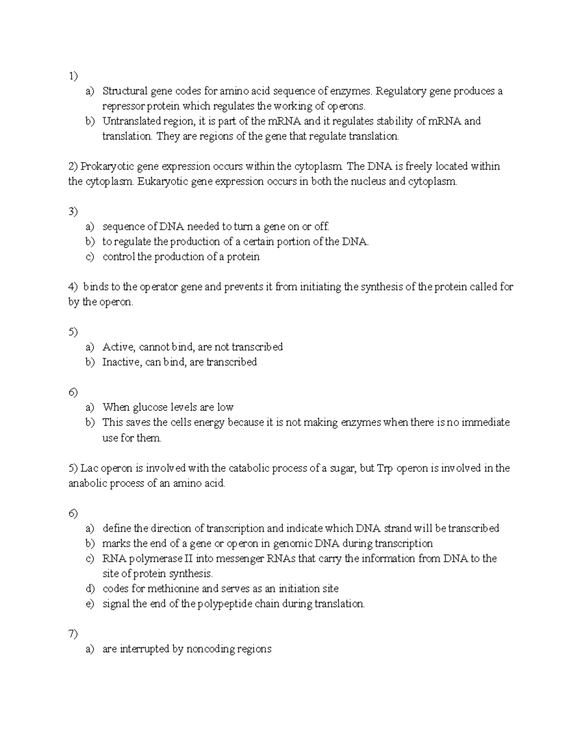 Regulation of Gene Expression Review Workbook - 1) a) Structural gene ...