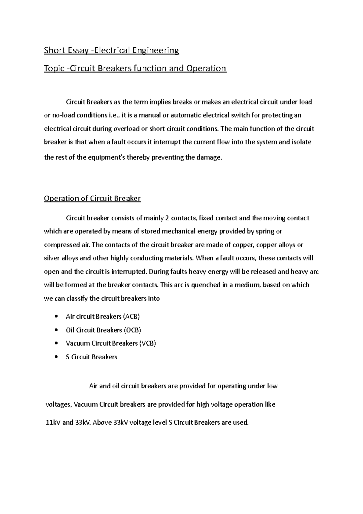 Electrical engineering -power system -Circuit breakers -function and ...