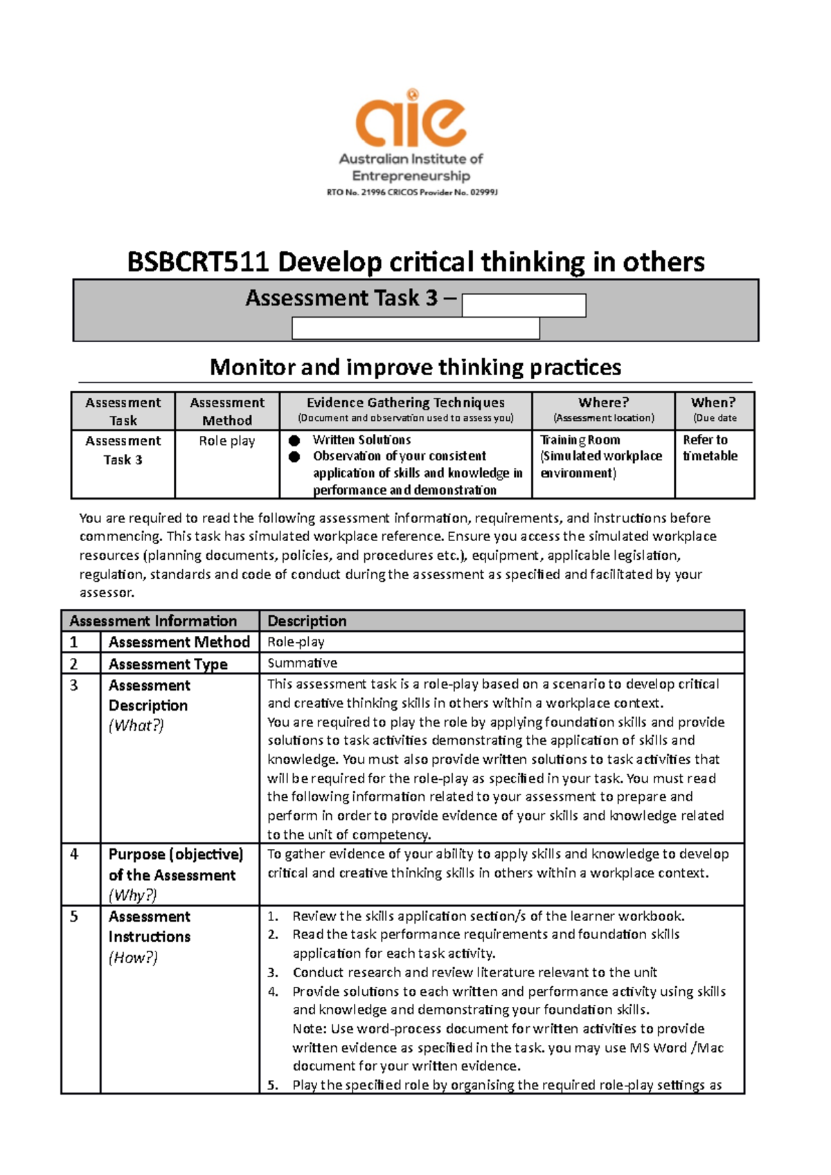 Bsbcrt 511 Assessment Task 3 - Assessment Task 3 – Monitor and improve ...