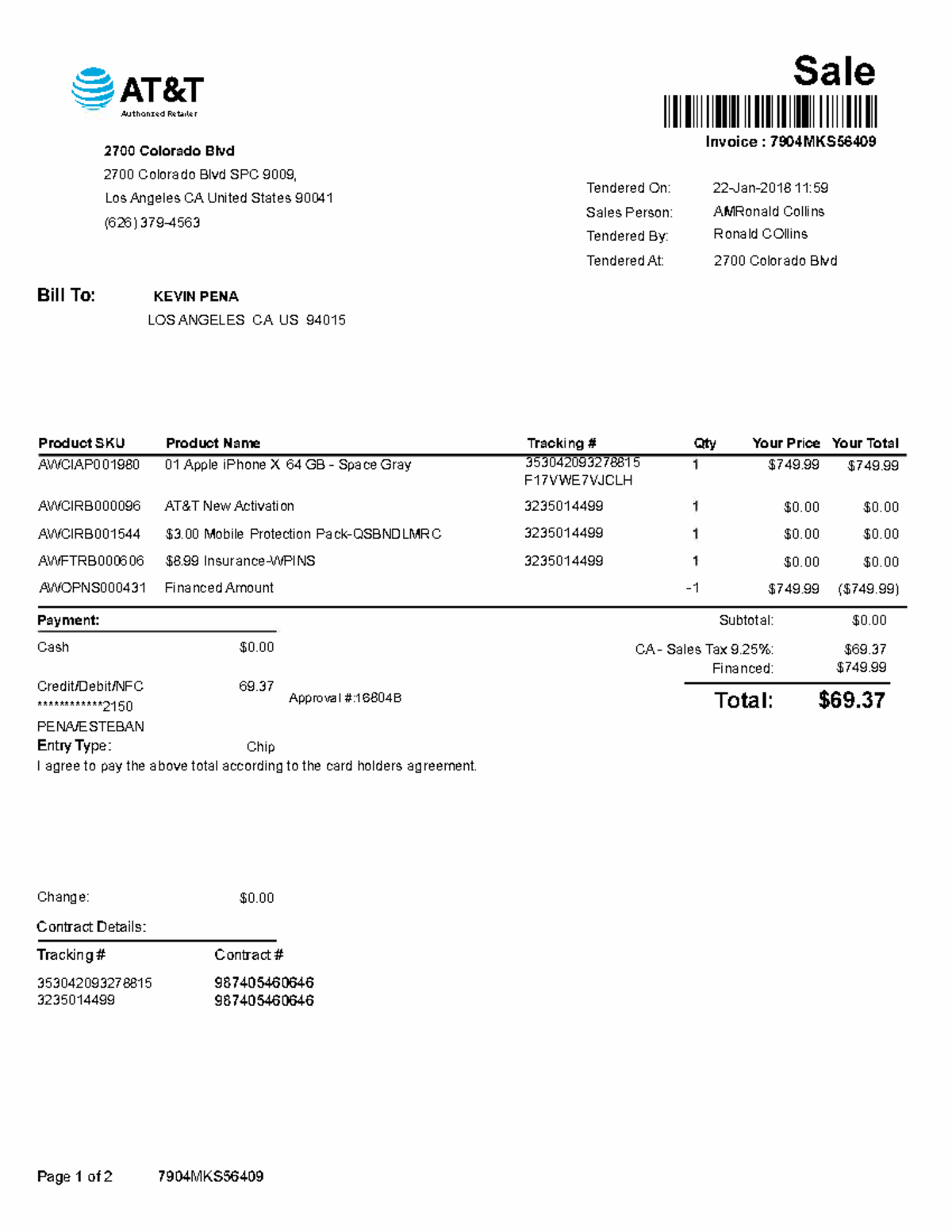 AT T 2021 invoice 1 - AT&T Authorized Retailer 2700 Colorado Blvd 2700 ...