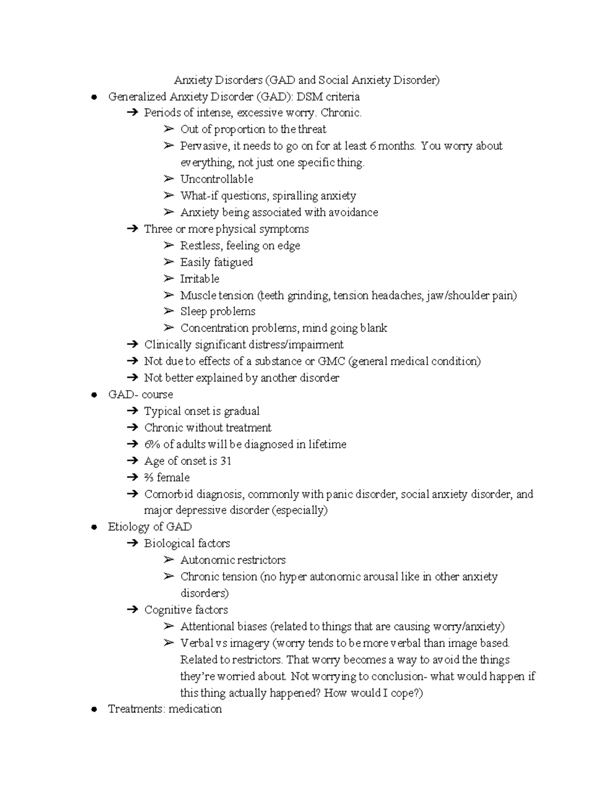 GAD and SAD - Professor Alison McLeish, leture notes combined with ...