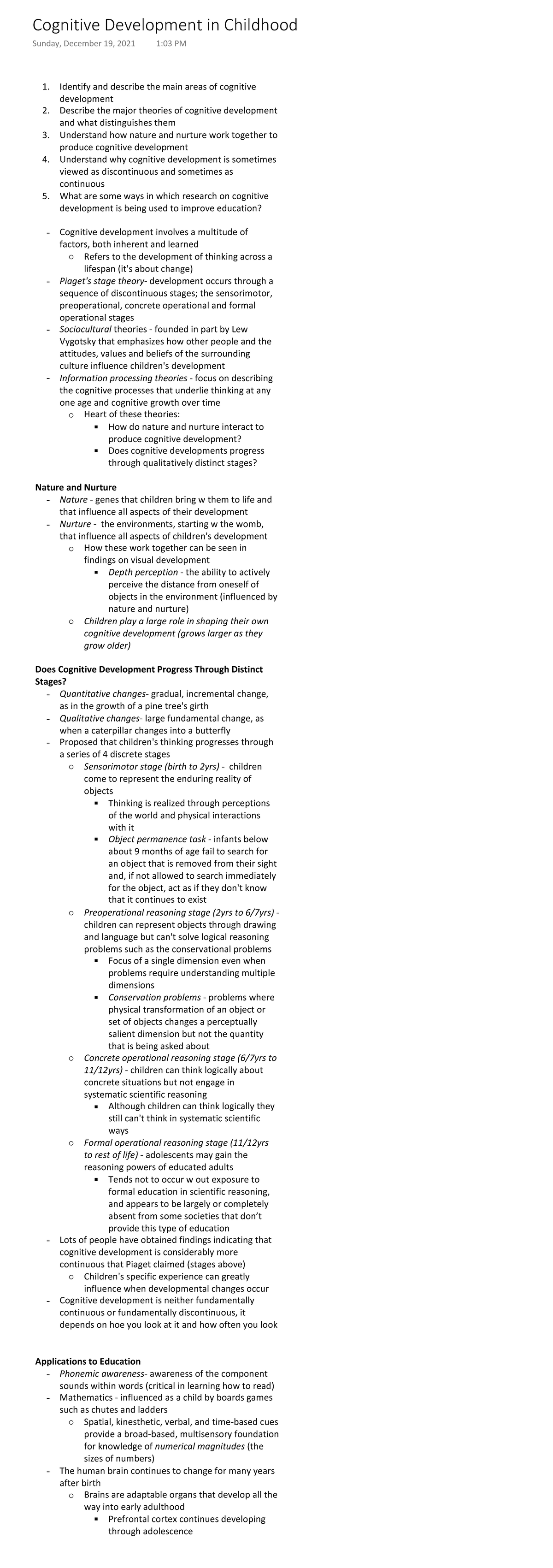 PSYC 100 - Reading Notes - Cognitive Development in Childhood ...