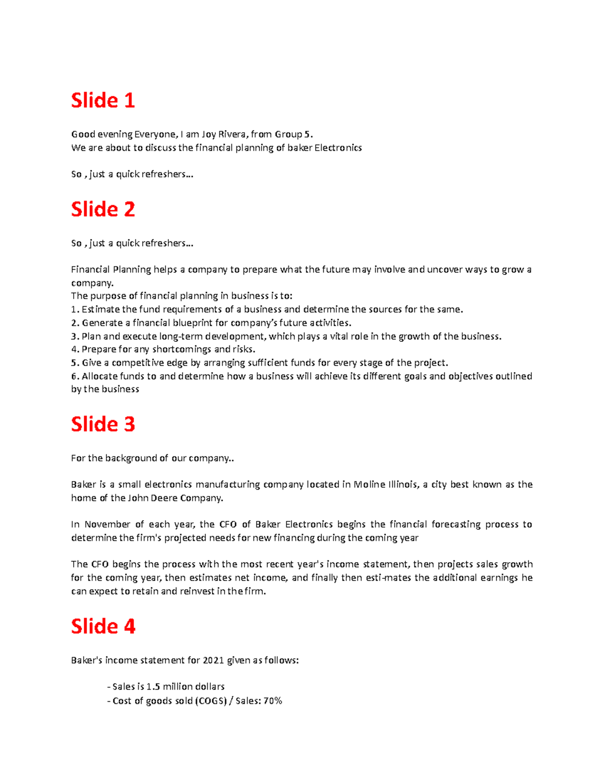 Script baker - Slide 1 Good evening Everyone, I am Joy Rivera, from ...