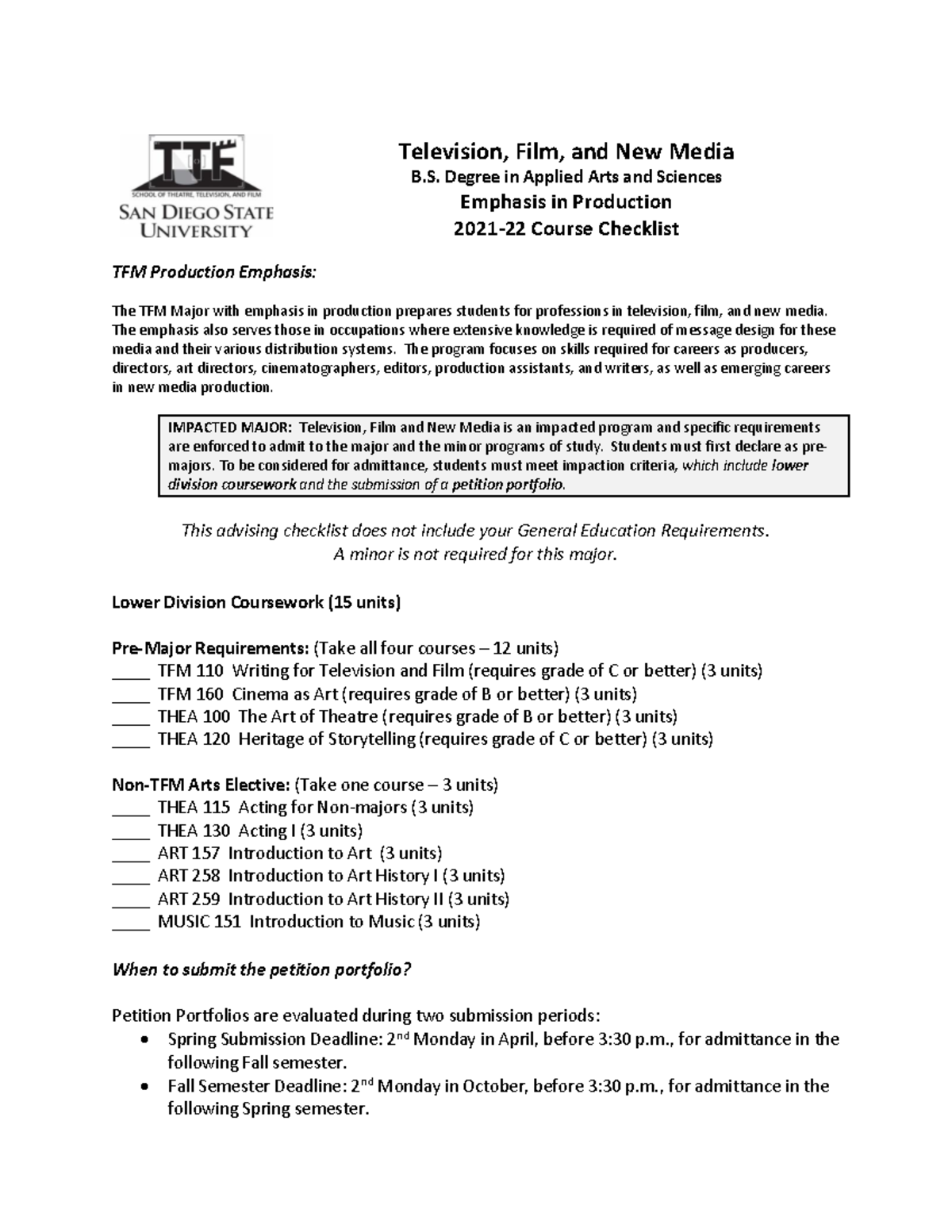 Television, Film and new media Production Checklist 2021-2022 ...