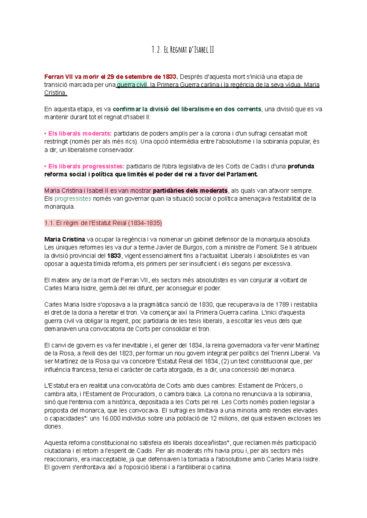 El regnat d’Isabel 2 - el reinado de isabel II - T. El Regnat d’Isabel II Ferran VII va morir el ...