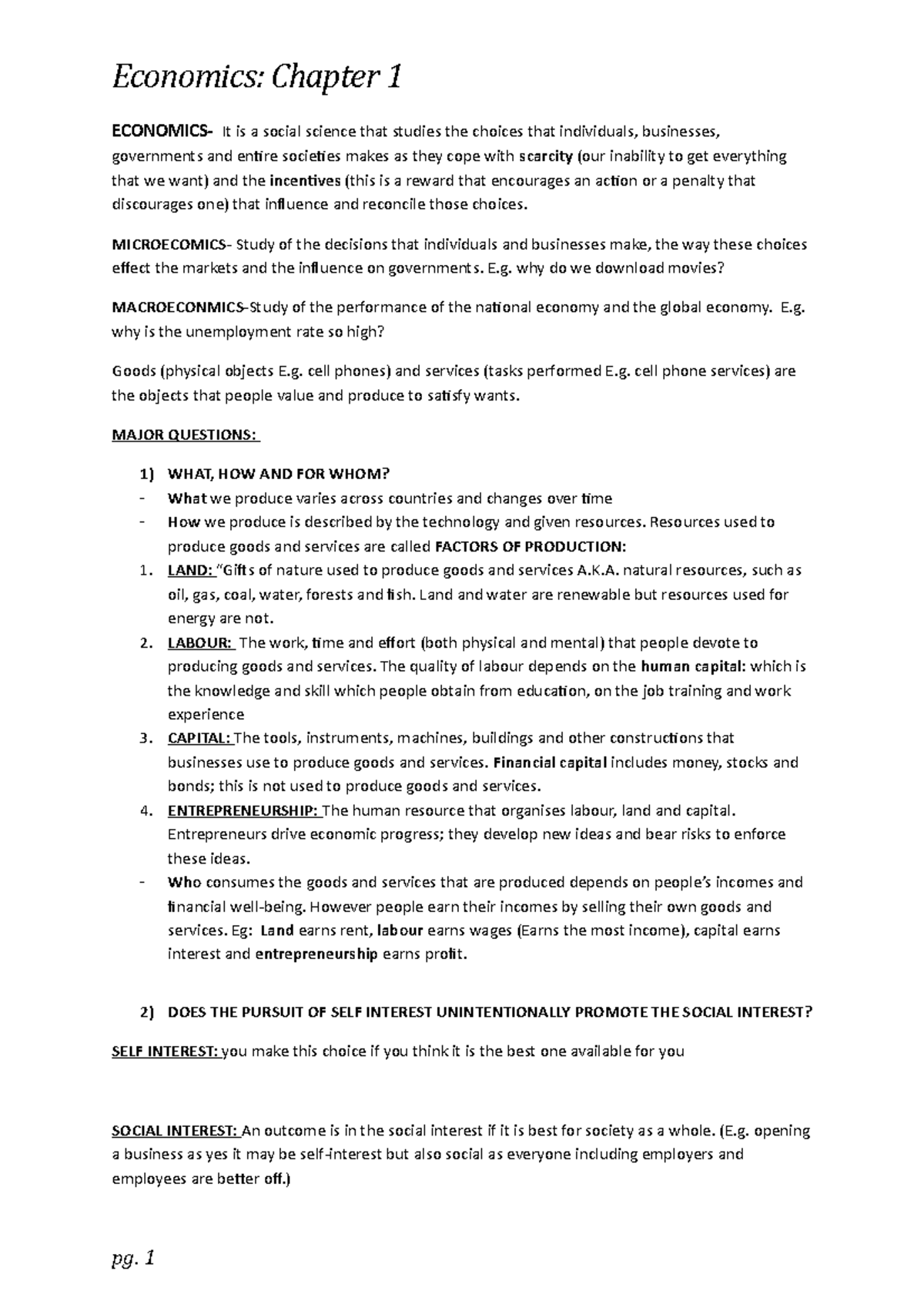 Economics Chapter 1 - MICROECOMICS- Study of the decisions that ...