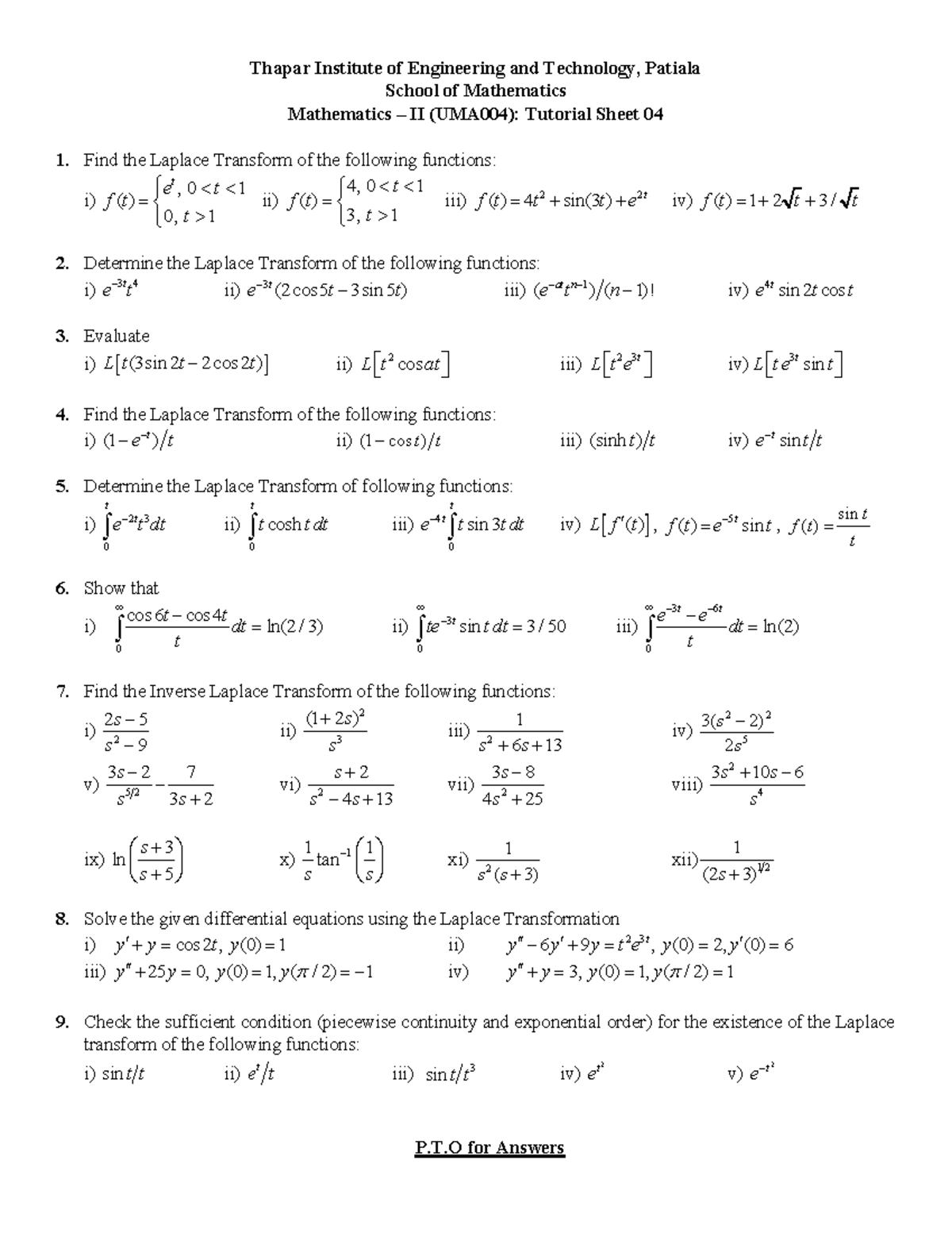 Tute Sheet 04 UMA004 - Thapar Institute of Engineering and Technology ...