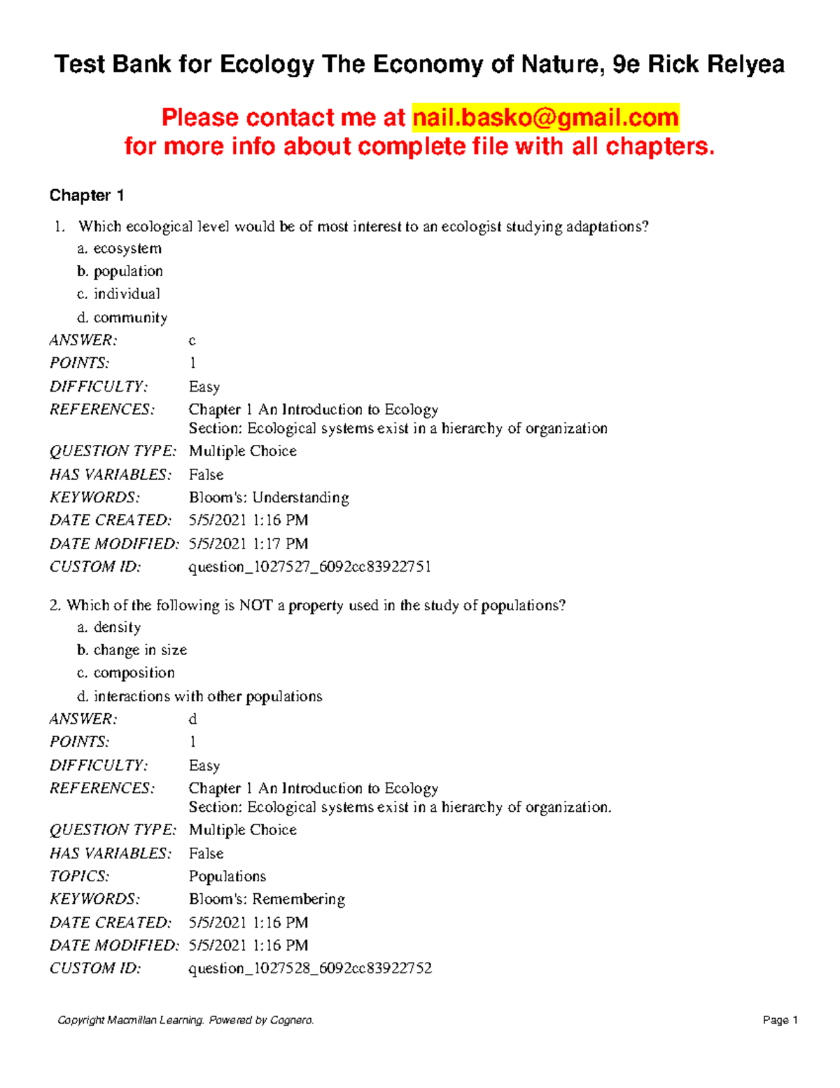Ecology The Economy of Nature, 9e Rick Relyea test bank - Please ...