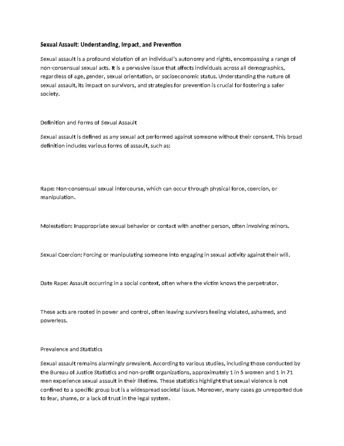 define Sexual Assault and implications - Sexual Assault: Understanding ...