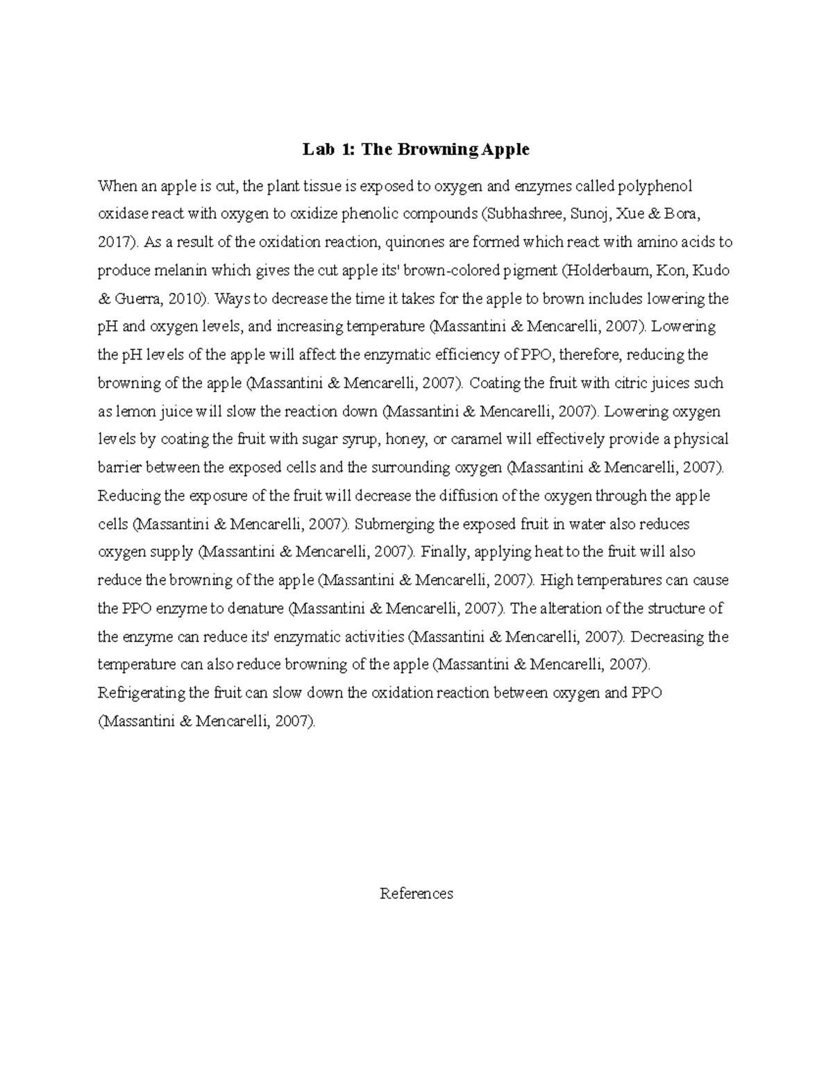 Lab 1 - browning apple - Lab 1: The Browning Apple When an apple is cut ...