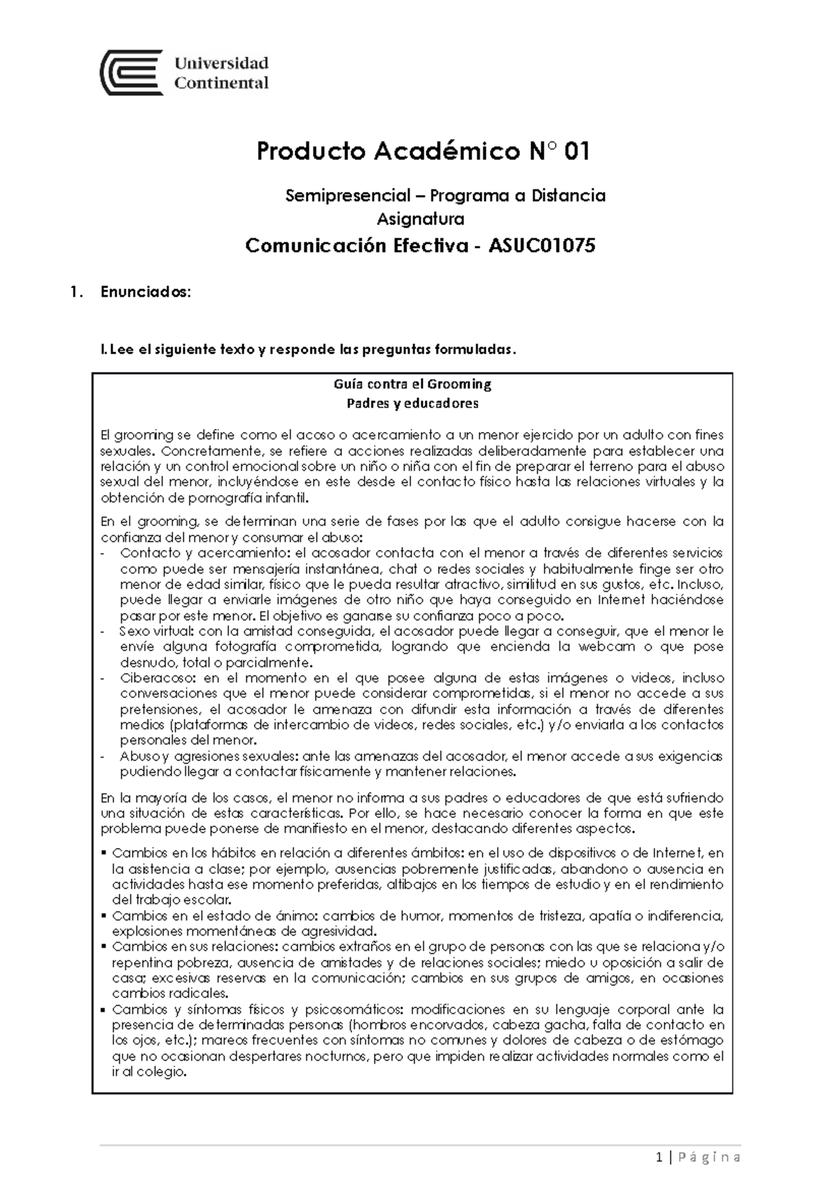 PA1-Comunicacion efectiva - Producto Académico N° 01 Semipresencial – Programa a Distancia - Studocu