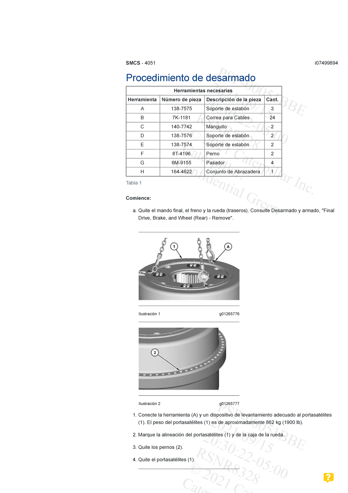 Mando final - SMCS - 4051 i Procedimiento de desarmado Tabla 1 ...