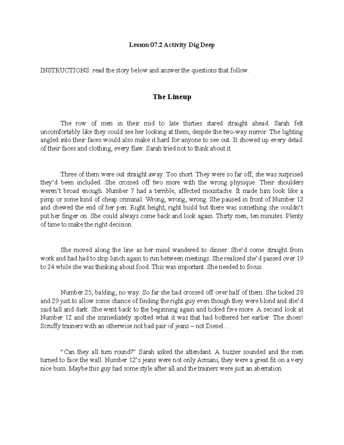 Lesson 07.2 Activity - Dig Deep - Lesson 07 Activity Dig Deep ...