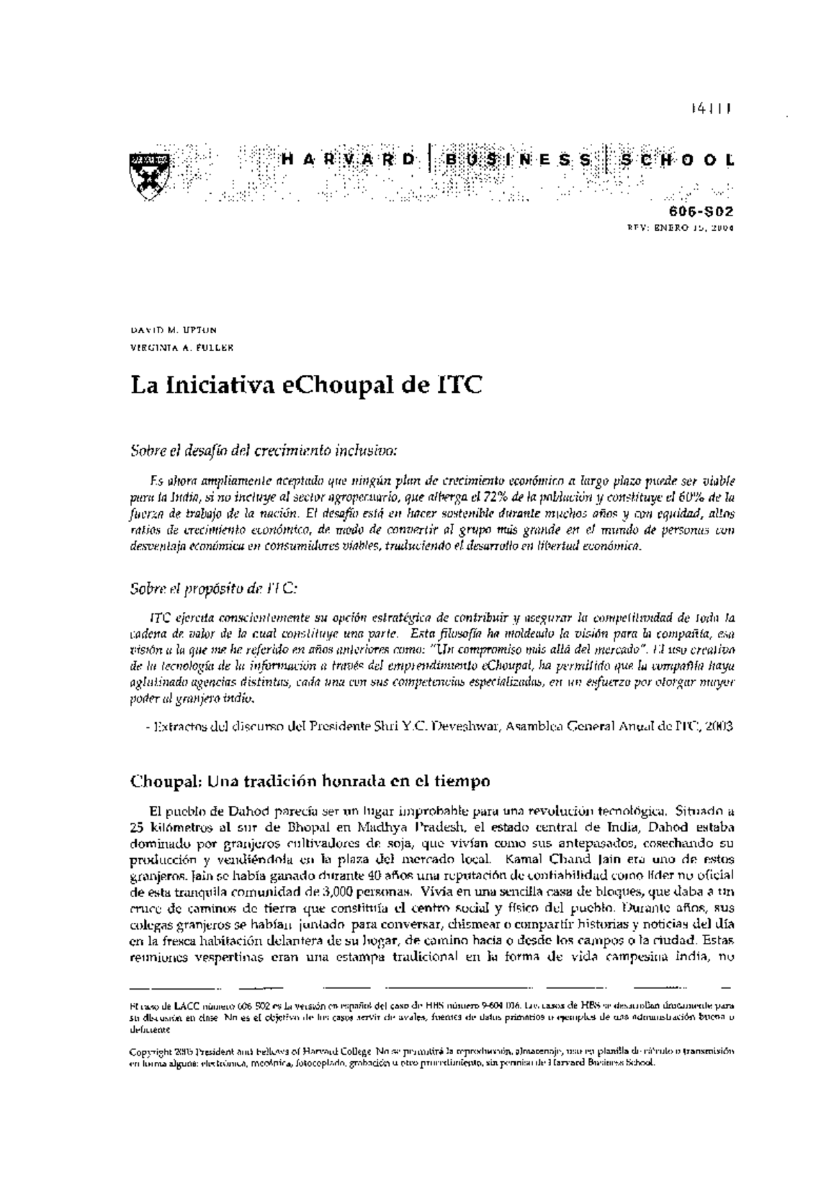 Caso Echoupal - Caso de trabajo - Dirección de proyectos - Studocu