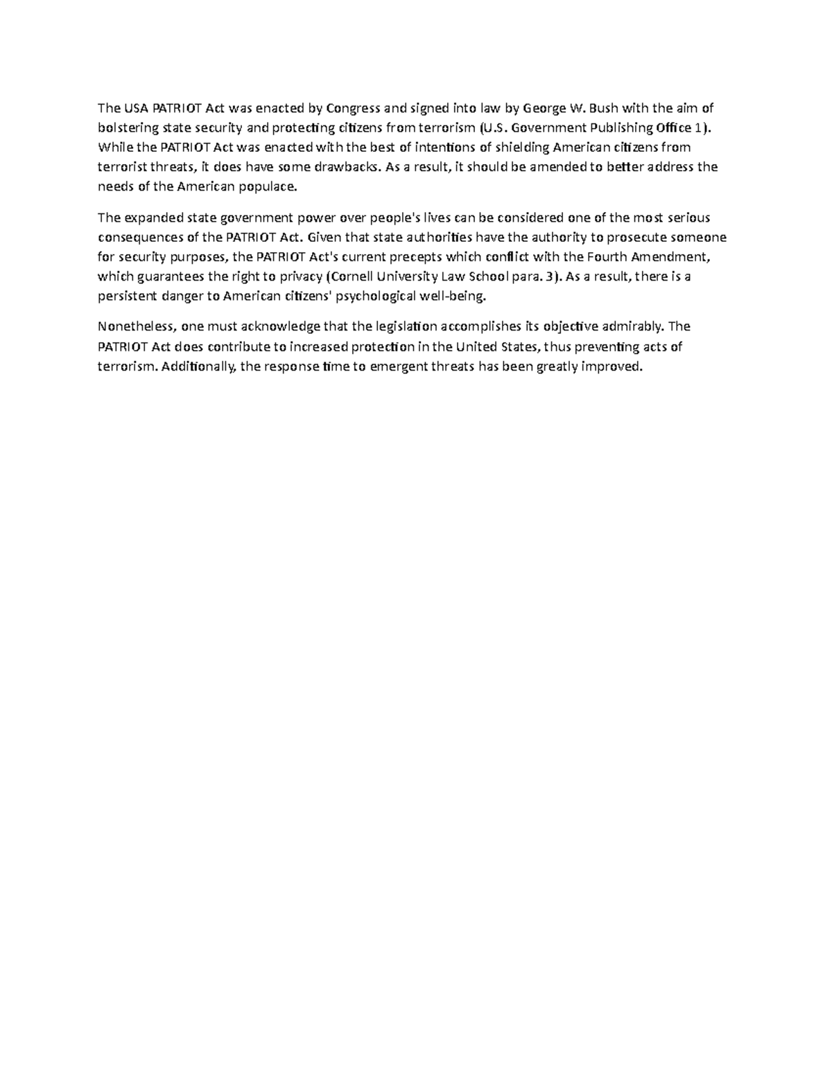 17 - Free Writing Essay Sample by a College Student - The USA PATRIOT ...