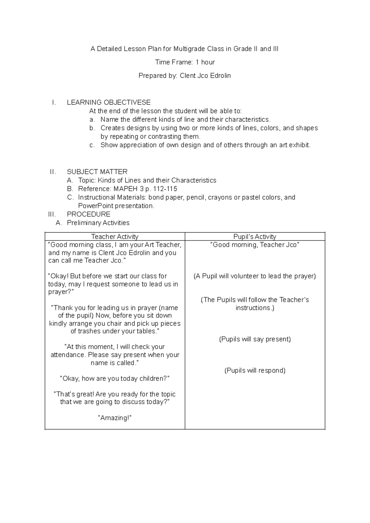 Lesson plan draft - adwsd - A Detailed Lesson Plan for Multigrade Class ...