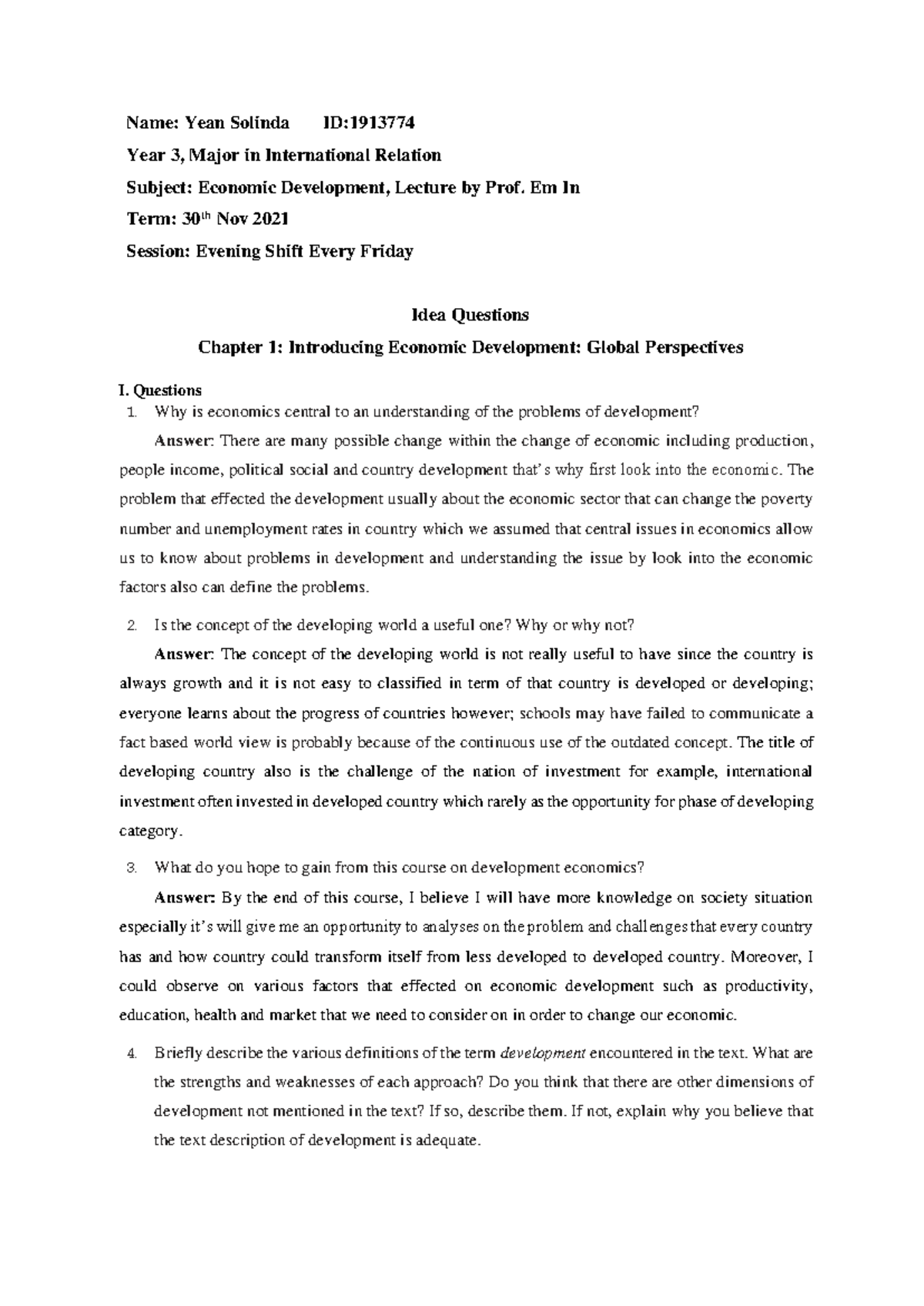 chapter1 question and answer introducing economic development ...