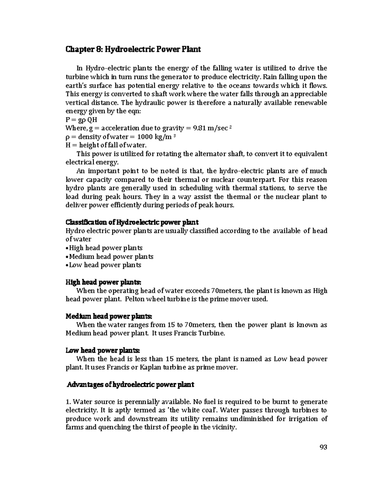 Chapter 9. Hydroelectric Power Plants - Chapter 8 : Hydroelectric Power ...
