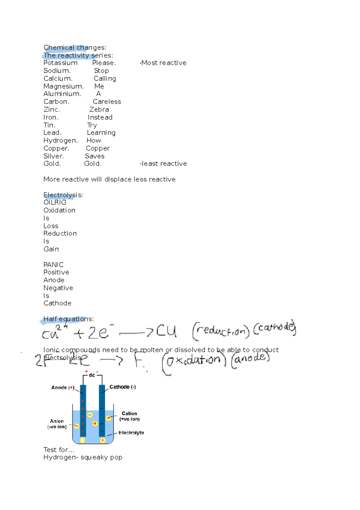 GCSE AQA chemistry Unit 4- chemical changes grades 9-1 - Chemical ...