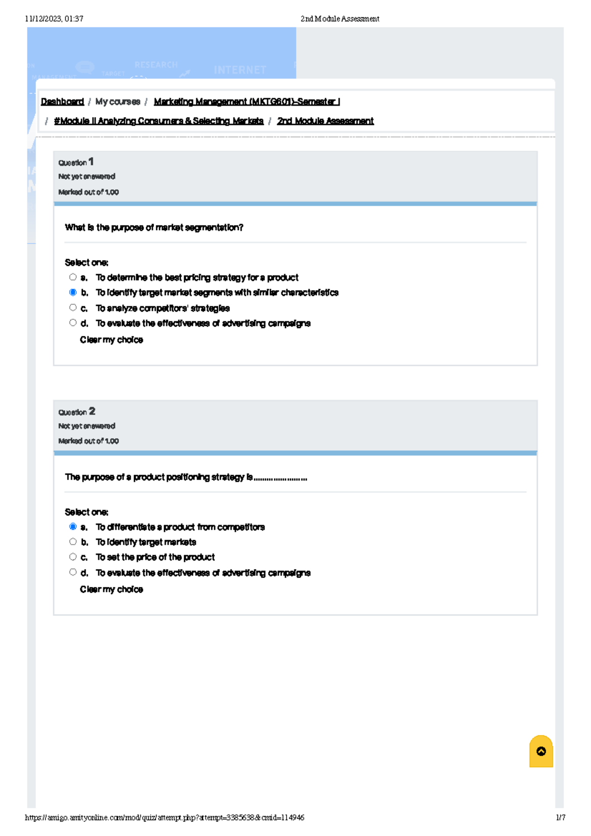 2nd Module Assessment 30-30 - Question 1 Not yet answered Marked out of 1. Question 2 Not yet ...