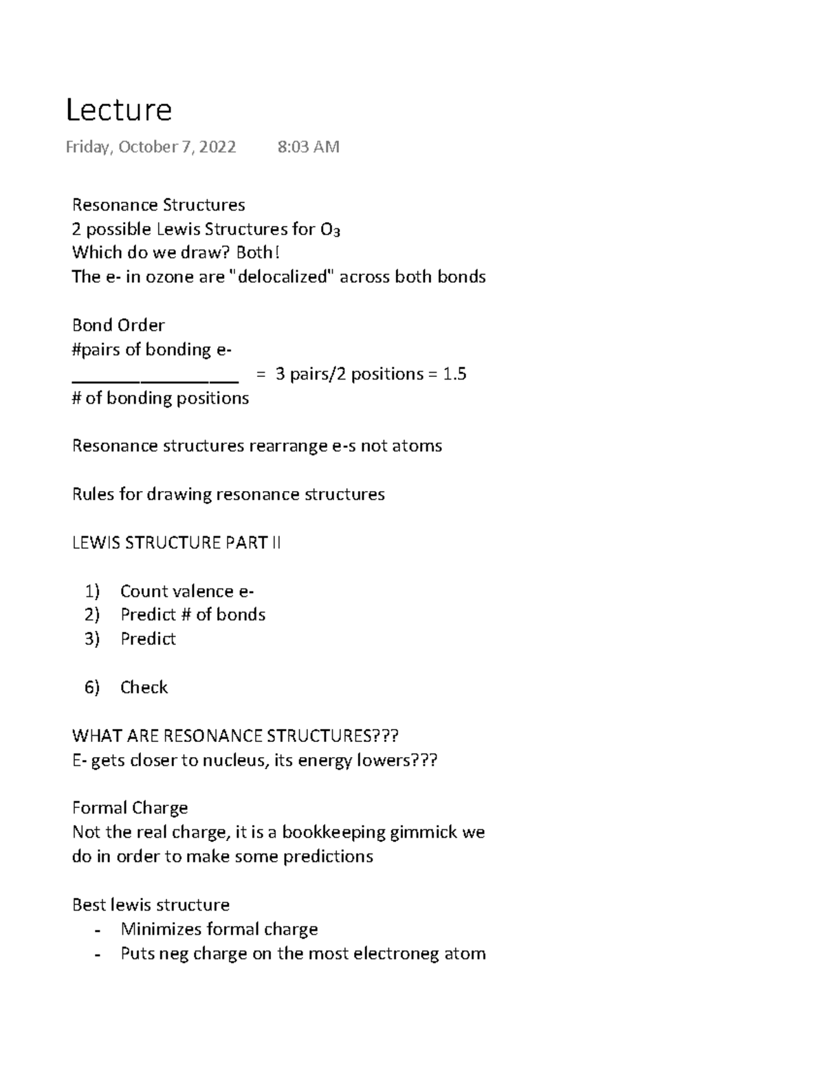 Lecture Dr. Matthew Asplund (Lewis Structures / Bonding / Resonance ...