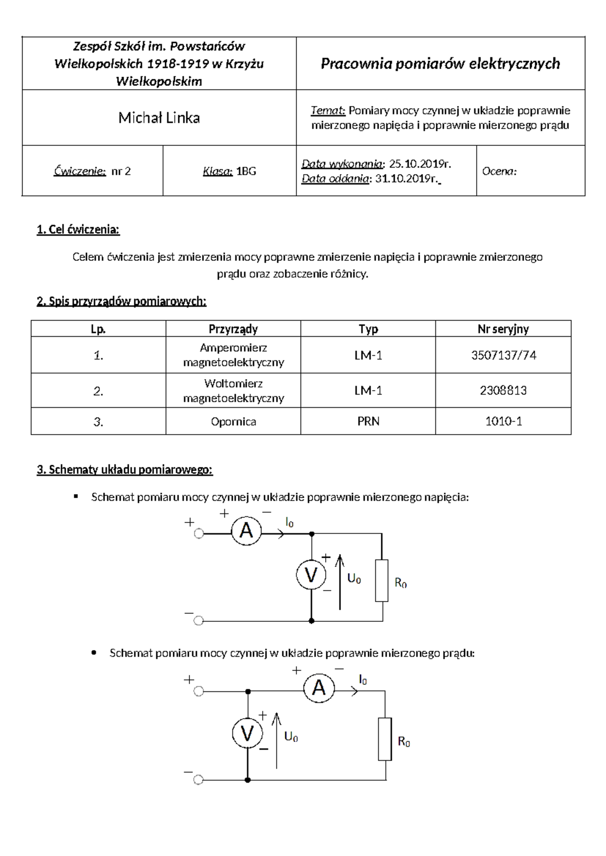 Ćwiczenie 2 Pomiary - sprawozdanie - Zespół Szkół im. Powstańców ...