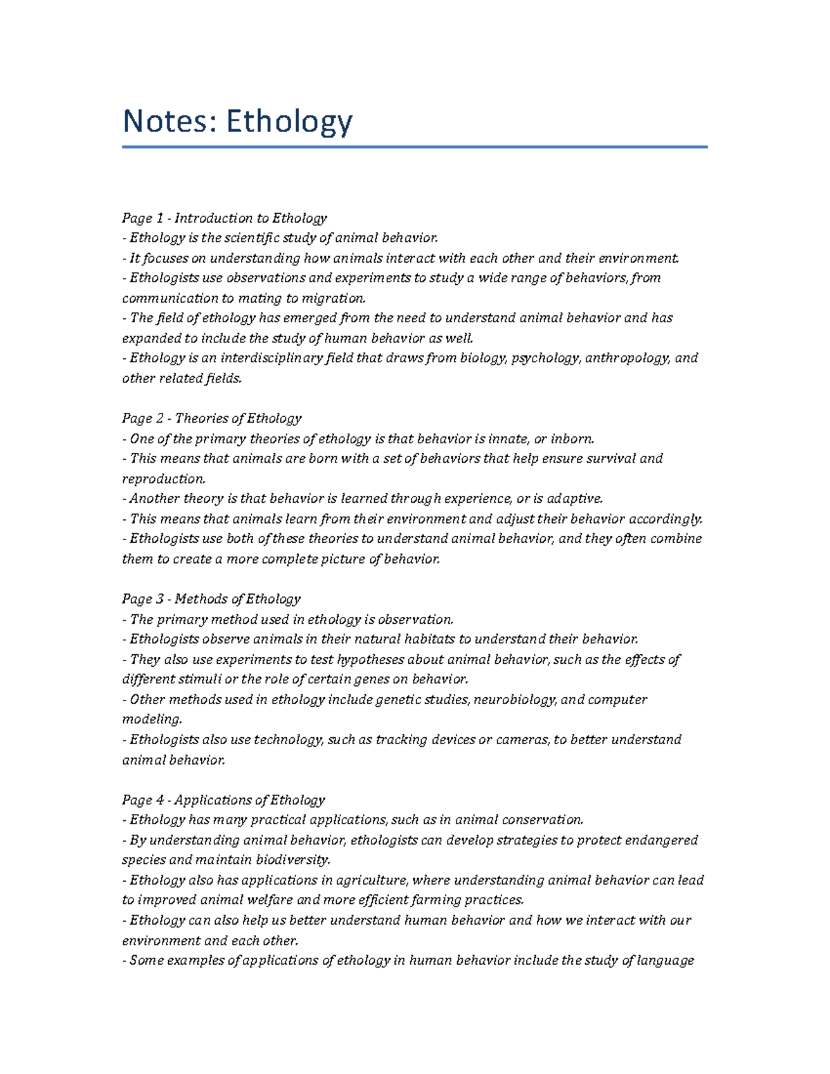 Ethology Lecture Notes - Notes: Ethology Page 1 - Introduction to ...