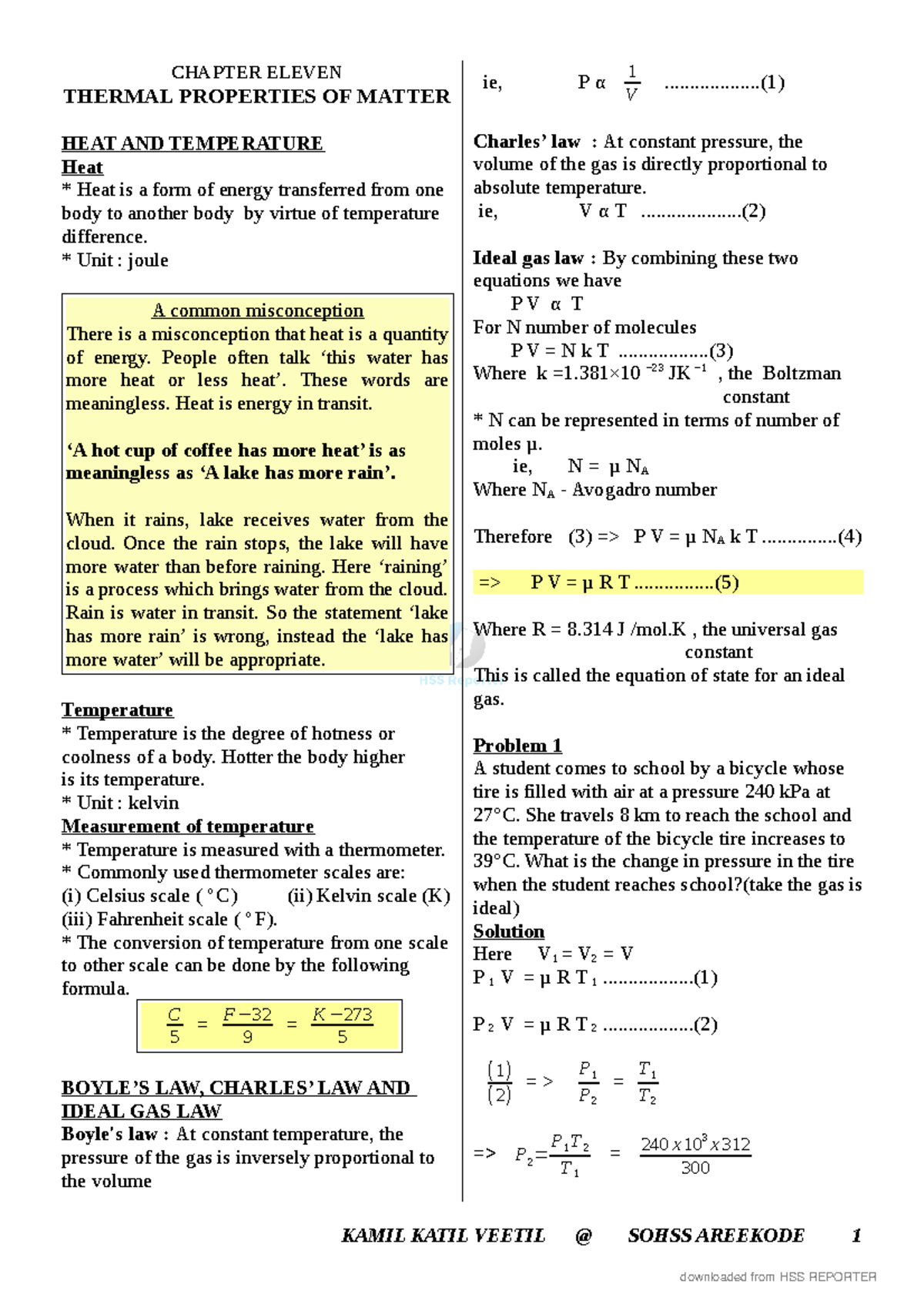 HSSRptr-Chapter 11 Notes-Thermal properties of matter - CHAPTER ELEVEN ...