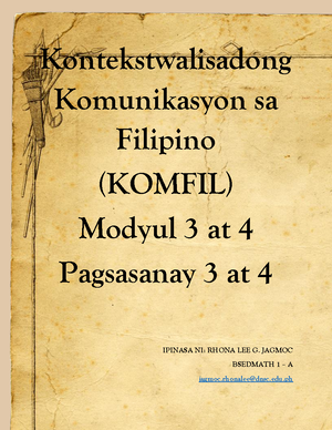 Jagmoc FIL1 M3-A4 MATH1A - Kontekstwalisadong Komunikasyon sa Filipino (KOMFIL) Fil 1 Module 2 ...