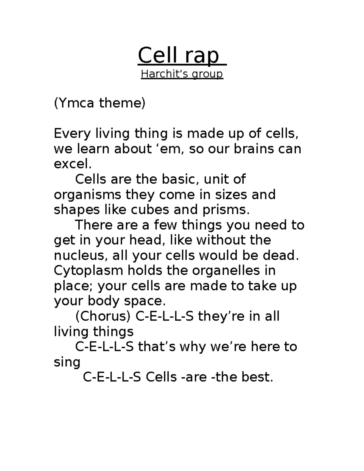 Parts Of A Cell Rap at Laura Burke blog