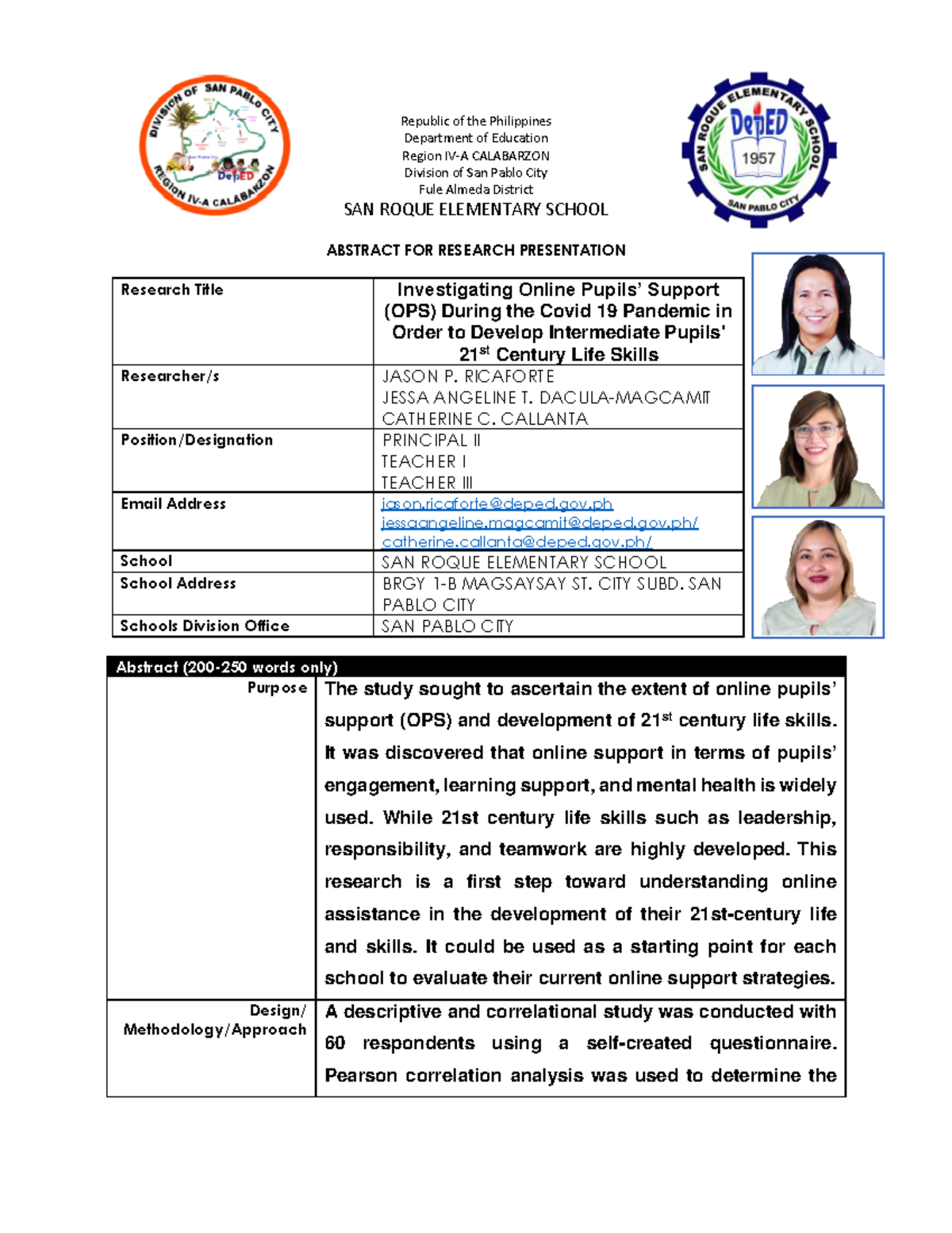 Abstract-OPS - Research Abstract - Republic of the Philippines ...