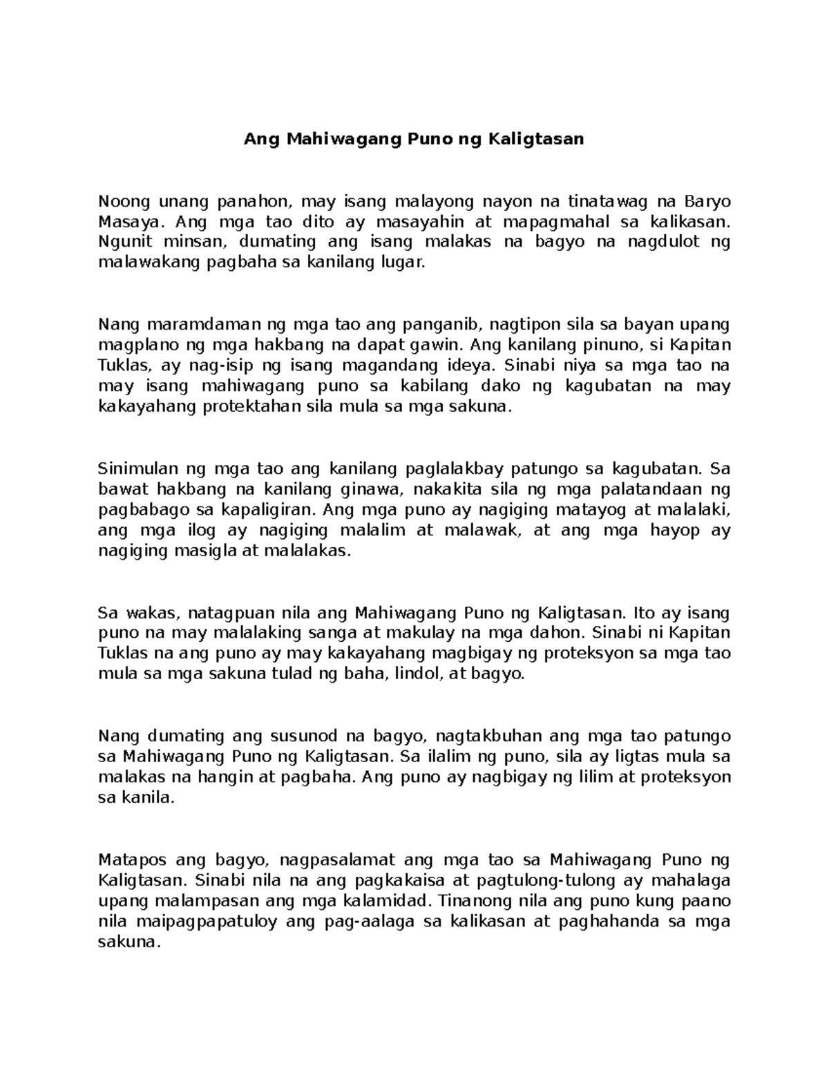 Kwento - Story - Ang Mahiwagang Puno ng Kaligtasan Noong unang panahon ...