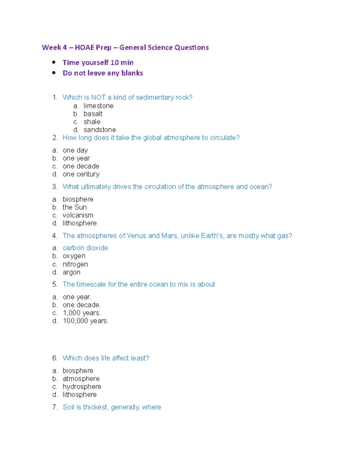 Week 4 Science questions - Week 4 – HOAE Prep – General Science ...