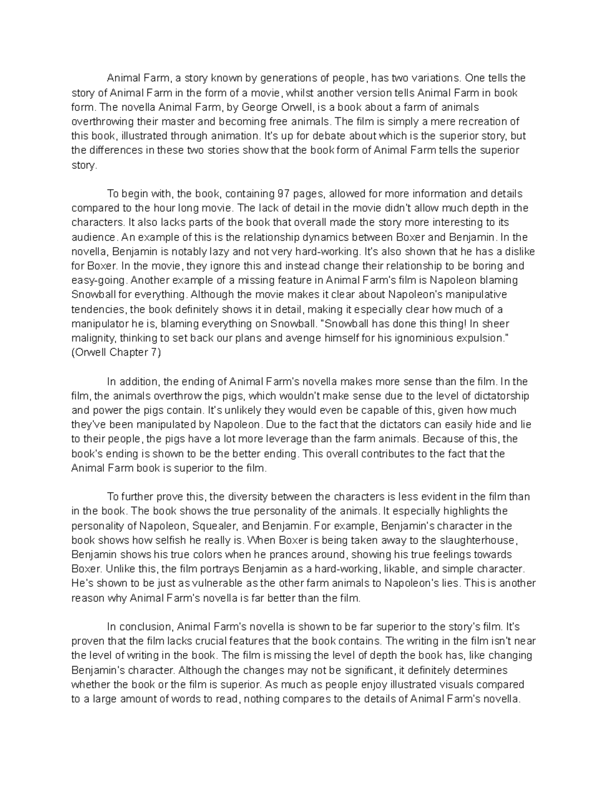 Chriscel Dizon - Animal Farm Essay - Animal Farm, a story known by ...