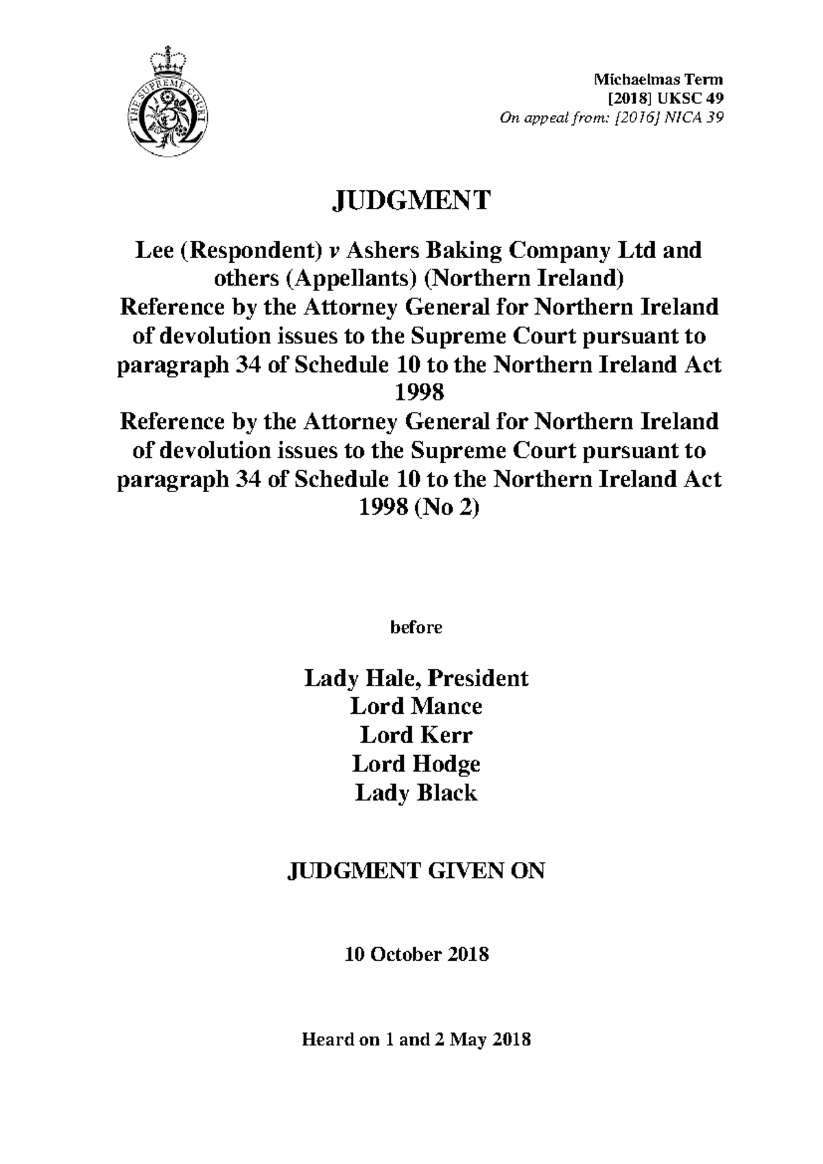 Uksc 2017 0020 judgment - Michaelmas Term [2018] UKSC 49 On appeal from ...