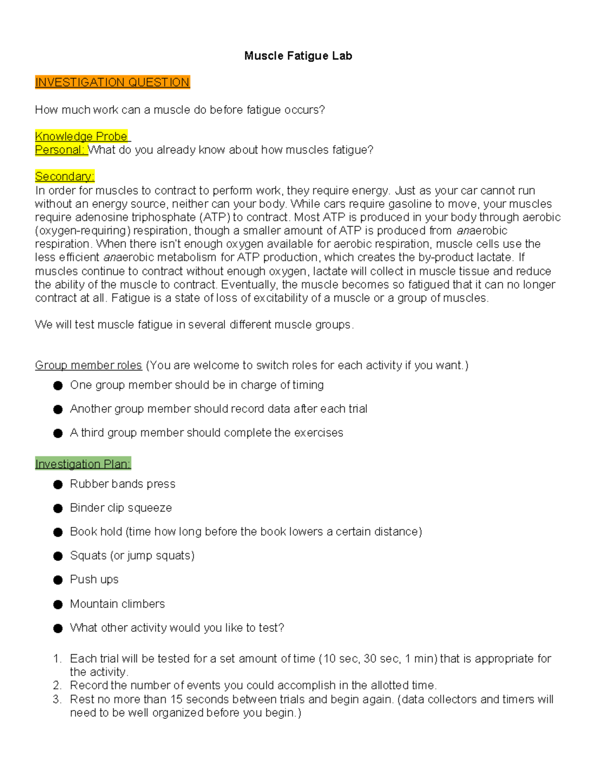 Fatigue Lab - noted - Muscle Fatigue Lab INVESTIGATION QUESTION How ...