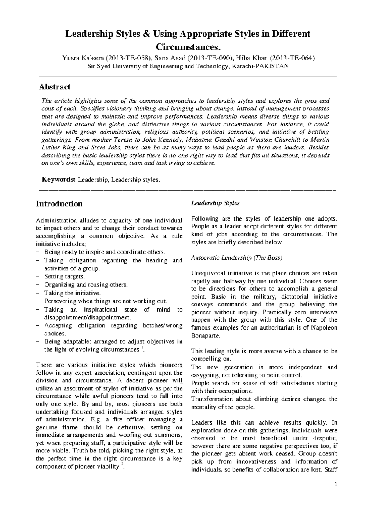 Leadership-Styles - Leadership Styles & Using Appropriate Styles in ...