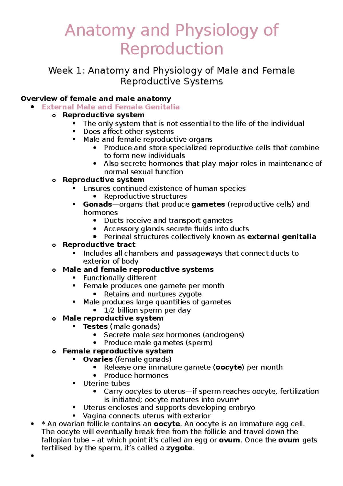 Anatomy and Physiology of Reproduction Notes - MIDW1008 - Flinders ...