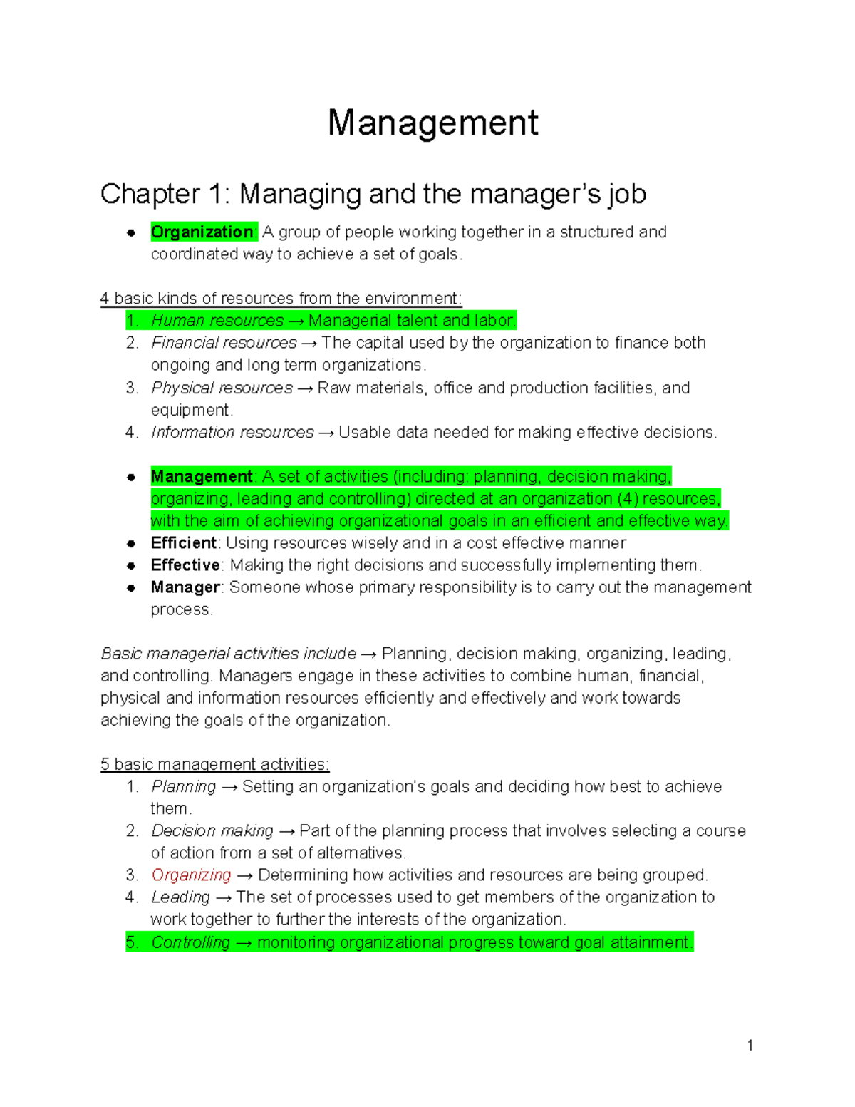 Summary Principles of management - Management Chapter 1: Managing and ...