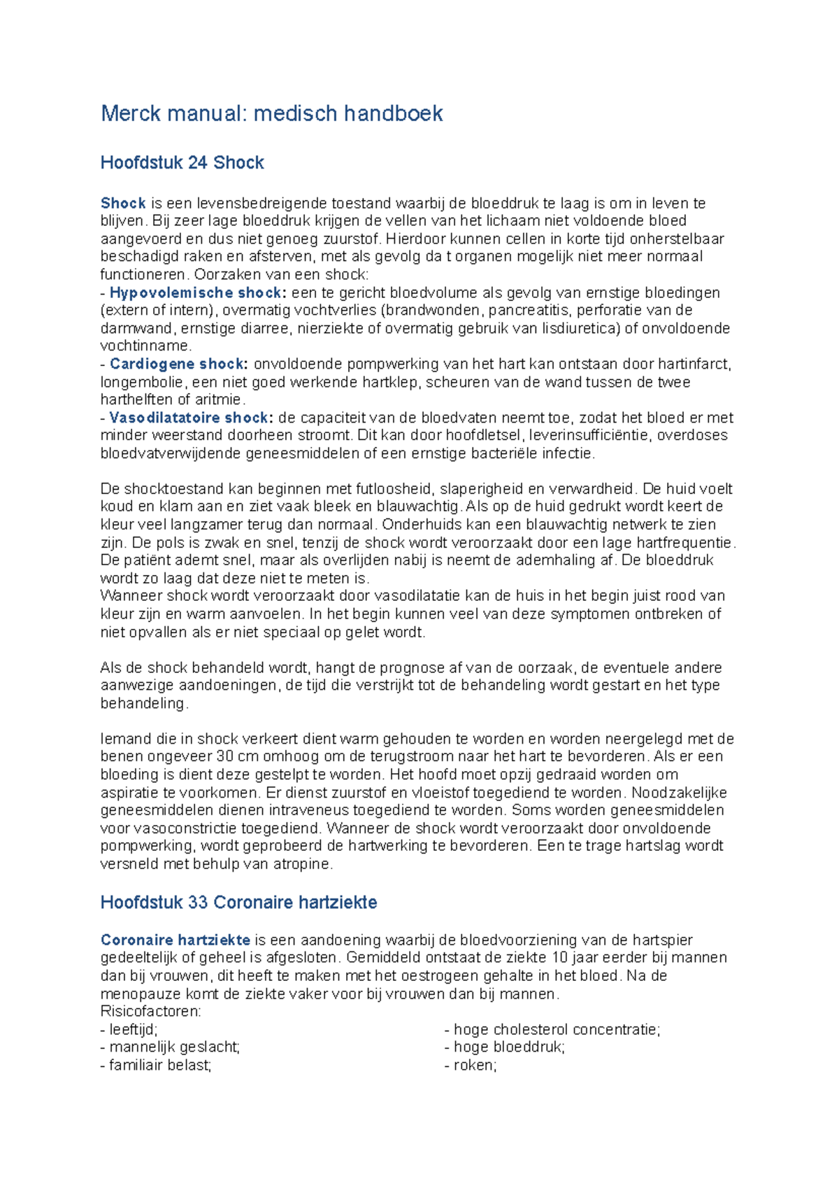 Merck manual boek samenvatting - Merck manual: medisch handboek ...
