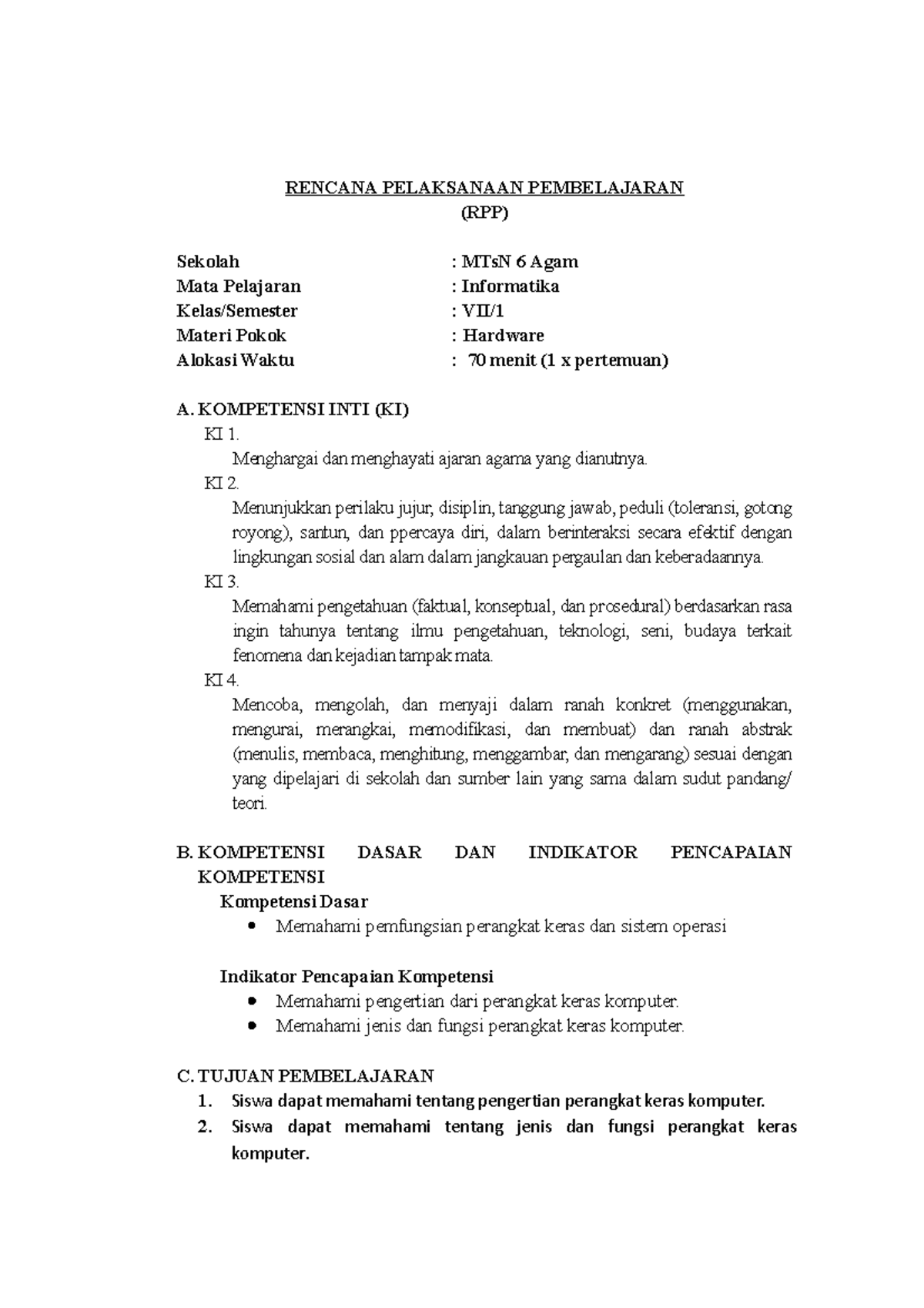 RPP 1 Najib ppl - contoh rrp untuk praktek 2 - RENCANA PELAKSANAAN ...