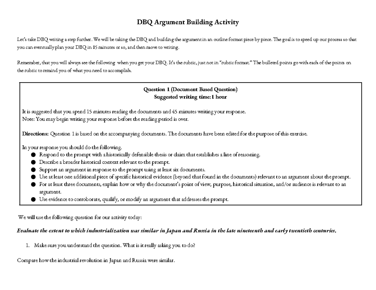04 DBQ Unit 5 Argument Building Activity Update - DBQ Argument Building ...