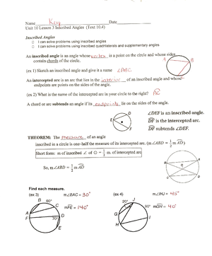 Geom Unit 10 Lesson 2 Key - Studocu