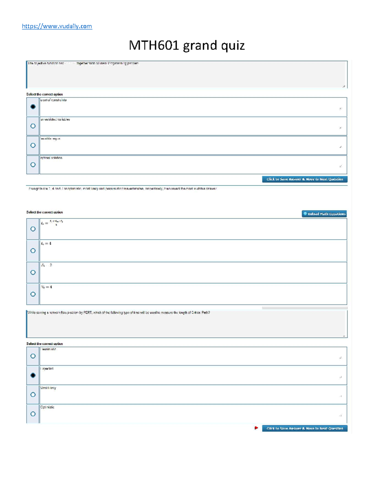 Mth601 mcqs - Its Past Paper. - bs mathmatics - vudaily MTHMTH601 grand ...