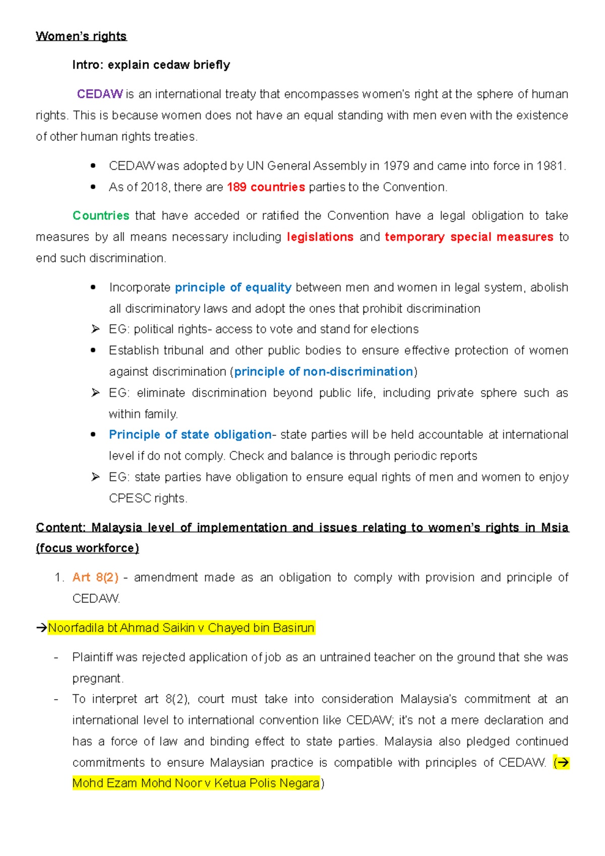 Women's rights - Women’s rights Intro: explain cedaw briefly CEDAW is ...