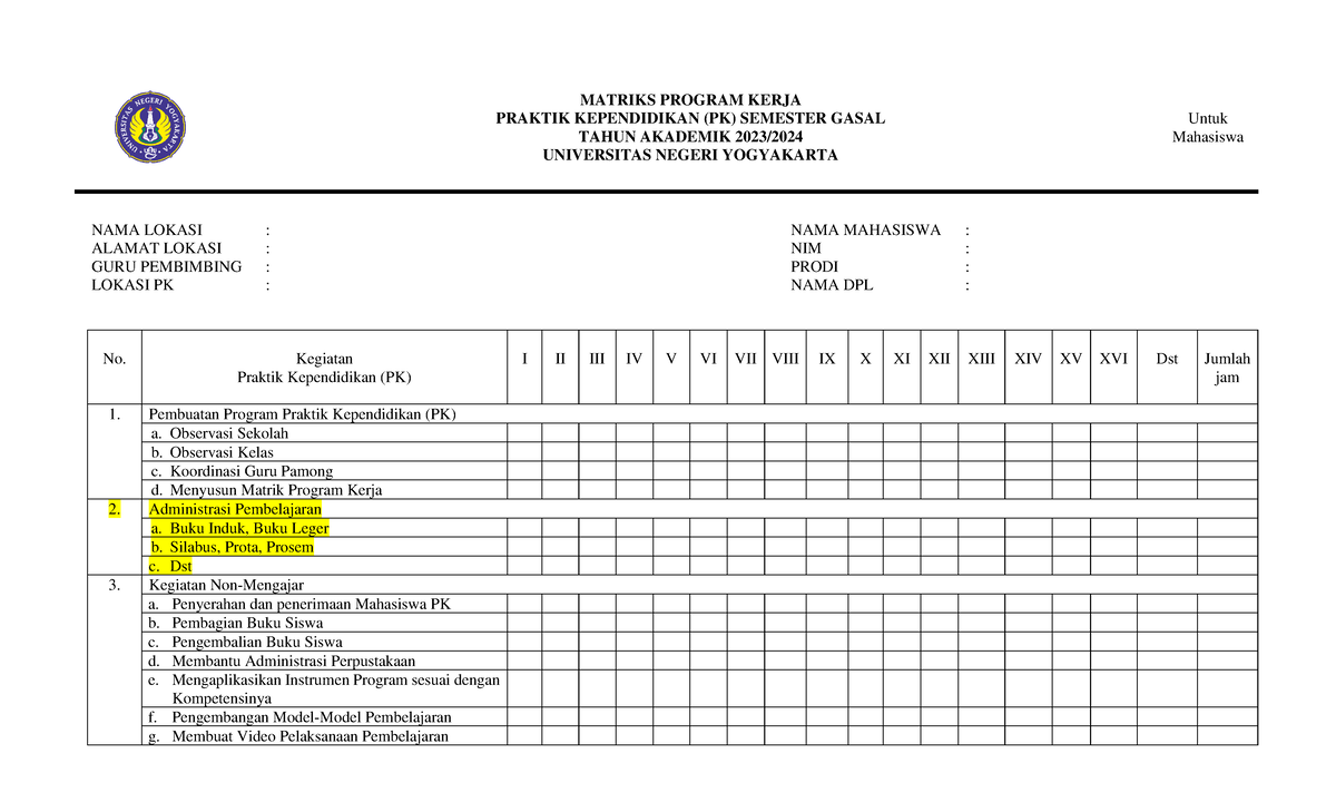 Template Matriks PK 2023 - MATRIKS PROGRAM KERJA PRAKTIK KEPENDIDIKAN ...