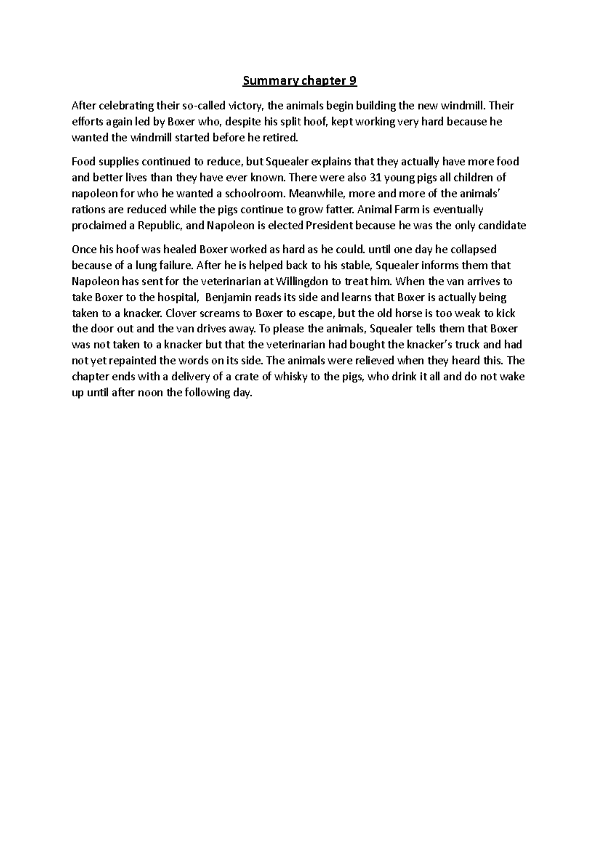 Summary Chapter 9 Animal Farm Summary Chapter 9 Ater Celebraing Their