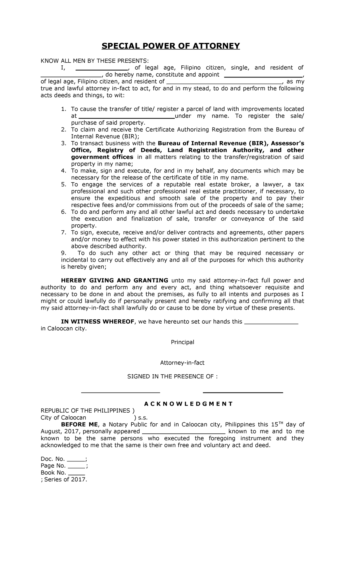 Title-transfer-spa - SPA FOR LAND TITLE - SPECIAL POWER OF ATTORNEY ...