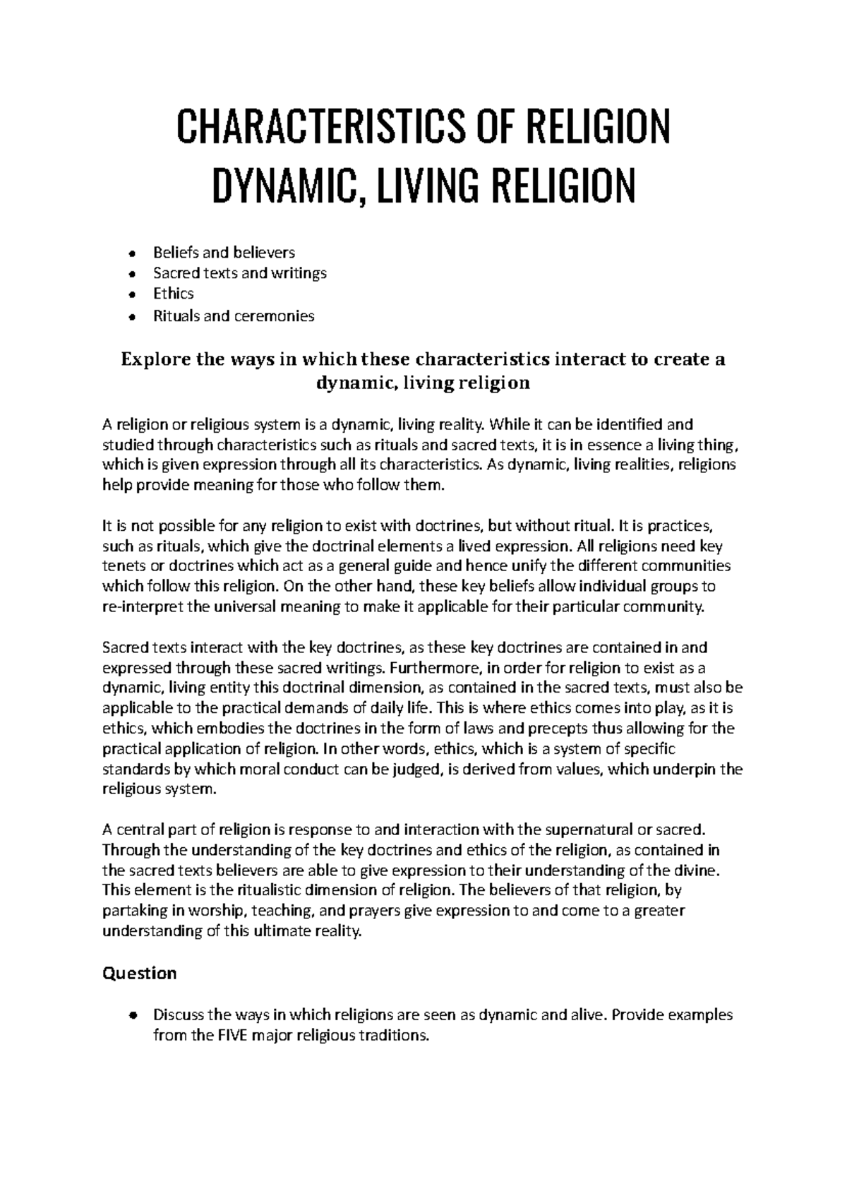 Copy of Dynamic Living Religion - Google Docs - CHARACTERISTICS OF RELIGION DYNAMIC, LIVING ...